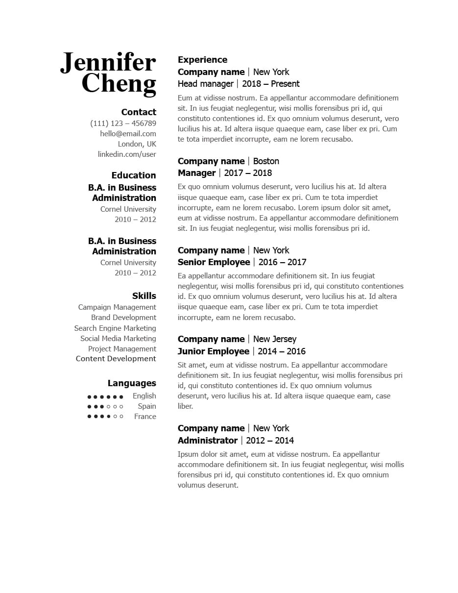 Classic Resume Template 120830, MS Word, Pages, Black