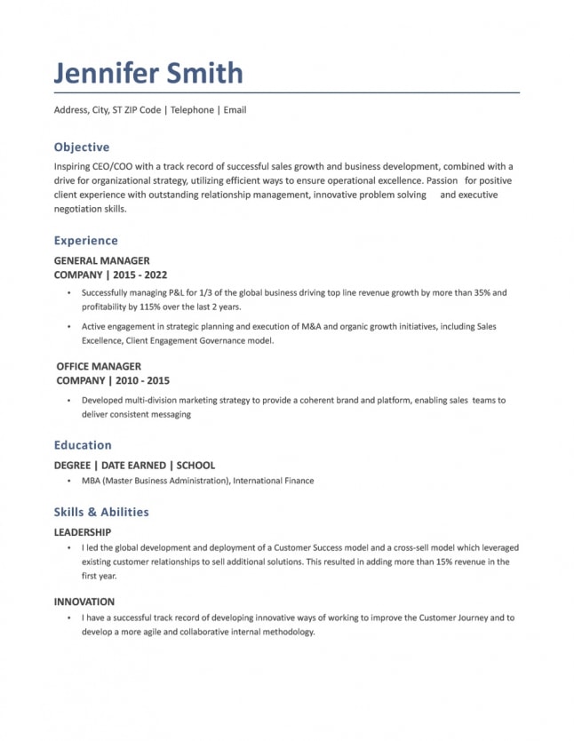 Blue Free Resume Template 110060 MS Word | Resumeway