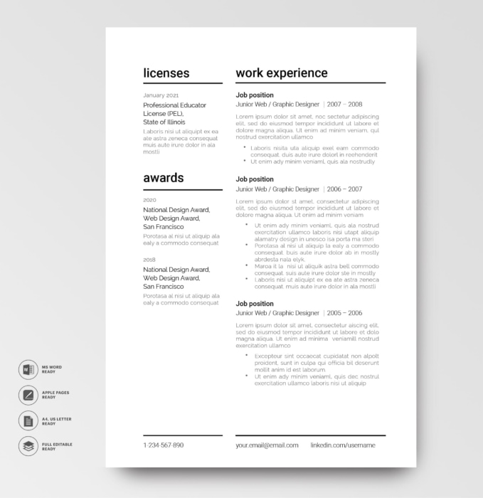 Modern Resume Template 120910, MS Word, Pages, (Black)