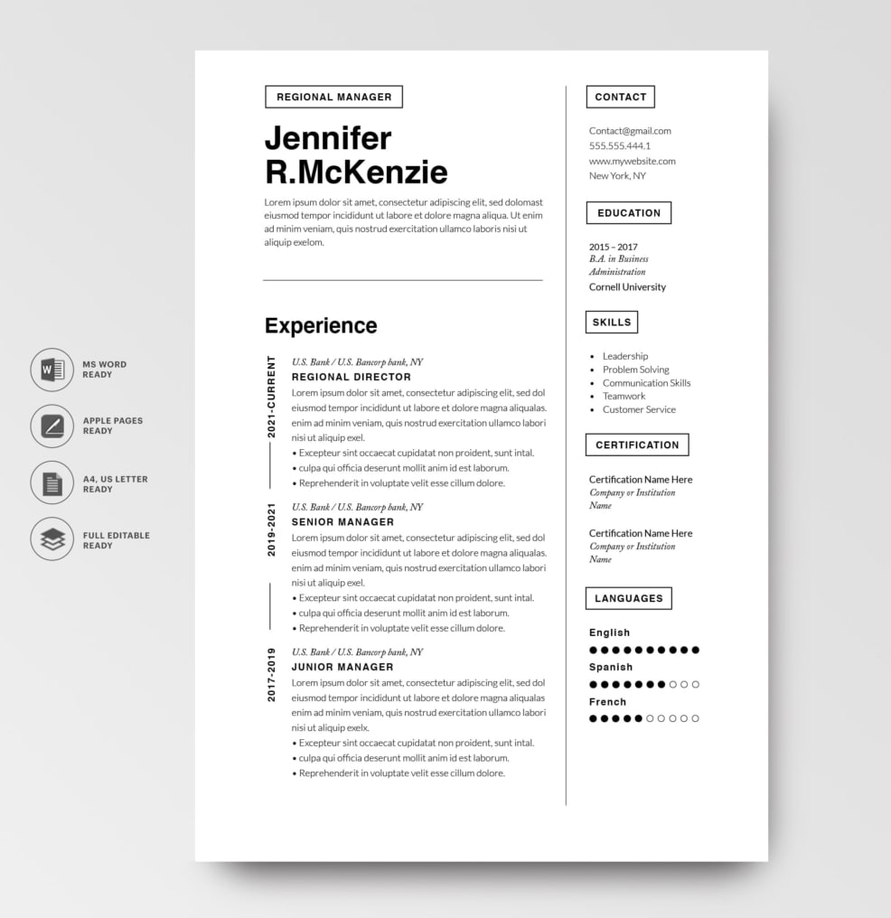 Modern Resume Template 120710, MS Word, (color: grey)